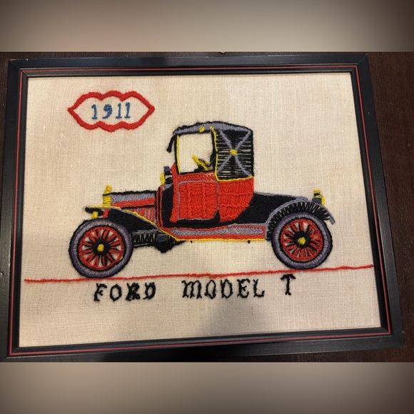 Wall Decor | Vintage Framed Needlework 1911 Ford Model T Car ...